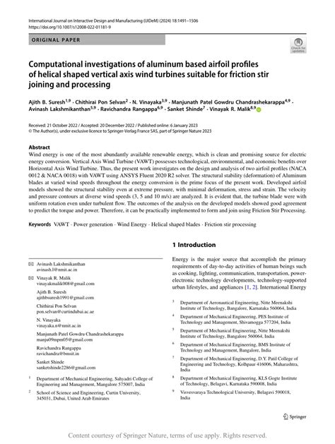 Computational Investigations Of Aluminum Based Airfoil Profiles Of Helical Shaped Vertical Axis