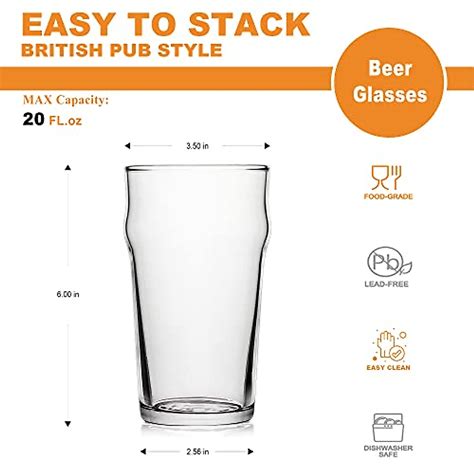 Premium 20oz British Pint Glasses Set Of 4 Elegant And Stackable Beer