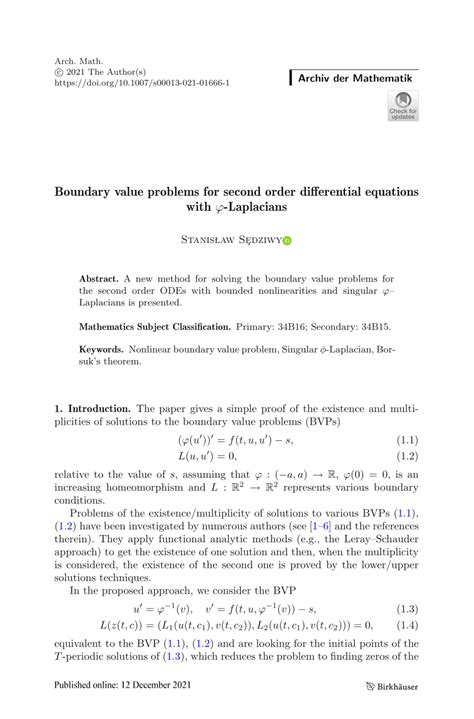 Pdf Boundary Value Problems For Second Order Differential Equations With Varphi Laplacians