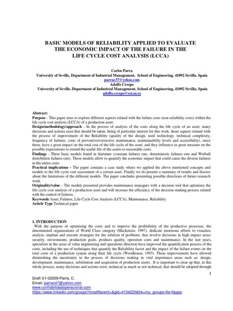 Paper 1 2015 Reliability Lcc Parra Pdf Reliability Engineering