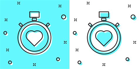 녹색과 흰색 배경에 격리 된 중앙 스톱 워치 아이콘의 블랙 라인 하트 발렌타인 임의동적 모양 벡터 가능성에 대한 스톡 벡터 아트 및 기타 이미지 Istock