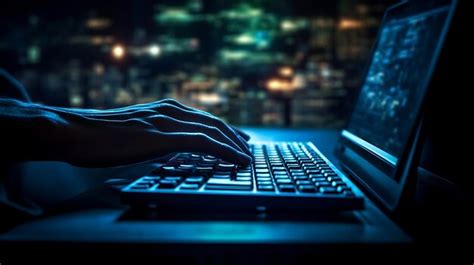 Premium AI Image Human Hand Typing On Computer Keyboard At Night