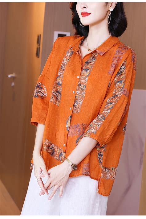 苎麻衬衫女装2023新款时尚复古中年妈妈宽松上衣显瘦优雅高端小衫 虎窝淘