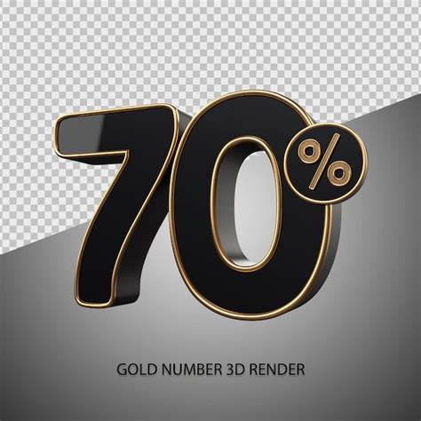 Premium Psd 3d Render Percentage Number 70 Black Color And Gold Bevel