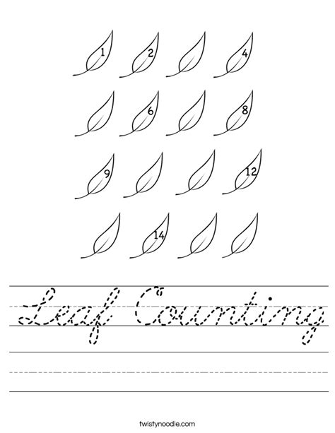 Leaf Counting Worksheet Cursive Twisty Noodle