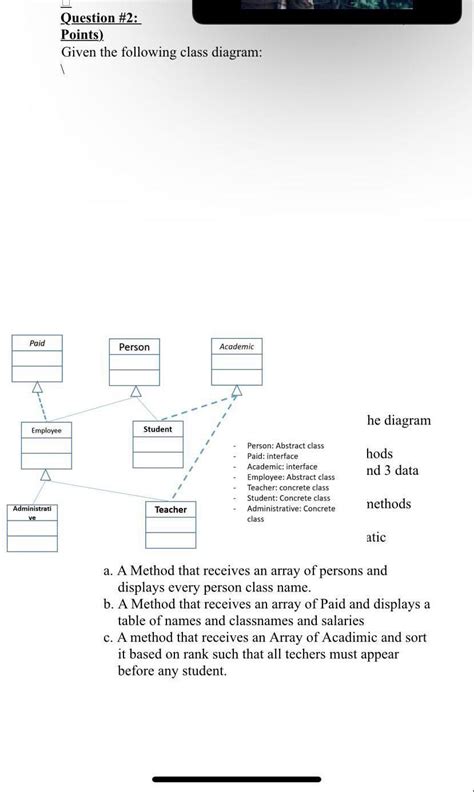 Solved Question Points Given The Following Class Chegg