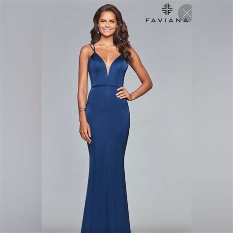 Faviana Dresses Navy Blue Open Back Prom Dress Poshmark