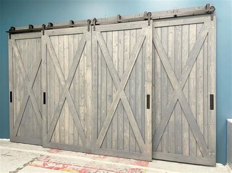 Pine X Brace Barn Doors With Bypass Hardware Recessed Handles Barn