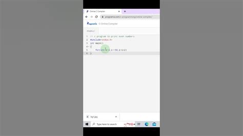 Even Number Print With C Programusing For Loopc Programshorts Video Youtube