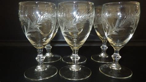 Vintage Libbey Rock Sharpe Water Goblets Stem 8000 15 Grey Cut Wheat