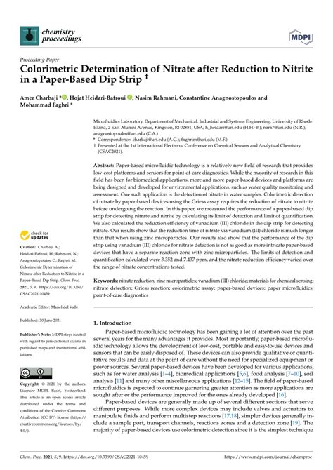 Pdf Colorimetric Determination Of Nitrate After Reduction To Nitrite