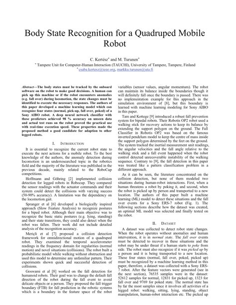 Pdf Body State Recognition For A Quadruped Mobile Robot