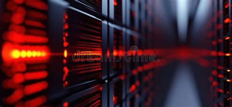 Data Center With Illuminated Servers Rows Of Black Server Racks Glowing Red Modern Technology