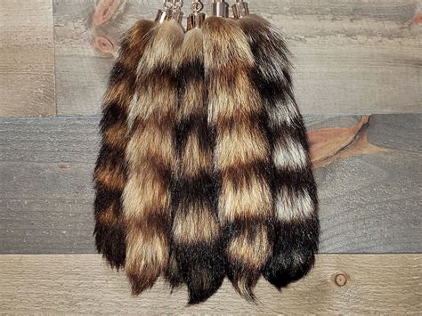 Real Raccoon Tail Keychain Antenna Topper Mirror Hanger Therian Tai