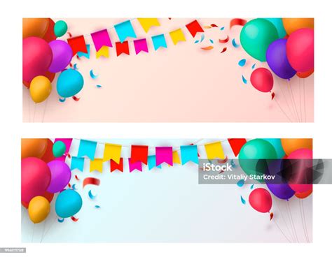 Ilustración De Banderas De Vacaciones Con Globos De Colores Ilustración