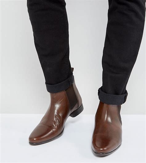 Asos Design Asos Wide Fit Chelsea Boots In Brown Leather 49 Asos