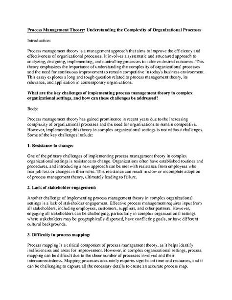 Process Management Theory It Involves A Systematic And Structured
