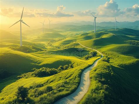 Wind Turbines Clean Energy Landscape Stock Illustration Illustration