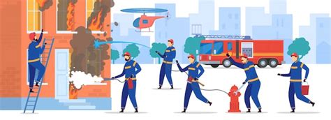 Premium Vector Brave Firefighters Extinguish Fire In House People