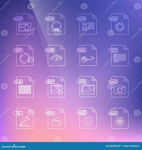 Set Line Max File Document Raw Txt Doc Php  Bmp And Xml Icon Vector Stock Vector