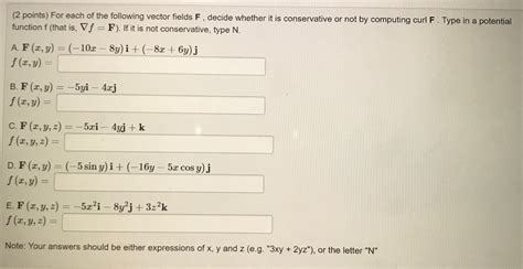 solved 2 points for each of the following vector fields f