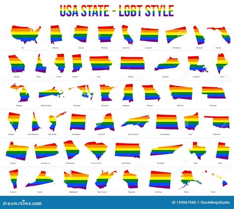 Usa All State Map In Lgbt Rainbow Flag Comprised Six Stripes With