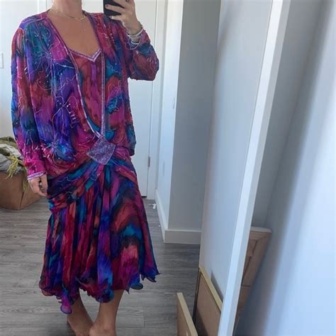 Vintage Dresses Vintage Beaded Sequin Silk Dress Poshmark