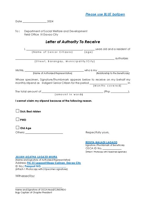 Authorization Cssdo 2024 Rosita Jose Lagazo Please Use Blue Ballpen