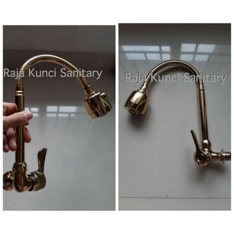 Promo Kran Angsa Tembok Fleksibel Gold Kran Cuci Piring Kran Kitchen Sink Diskon Di Seller