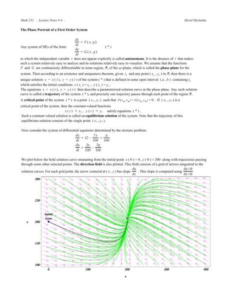 4 Lecture Notes On The Phase Portrait Of A Linear System Pdf