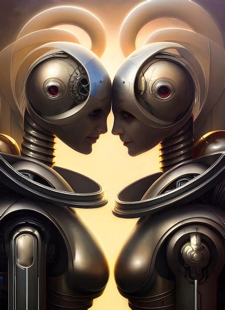 Premium Photo Two Metallic Humanoid Androids Facing Each Other