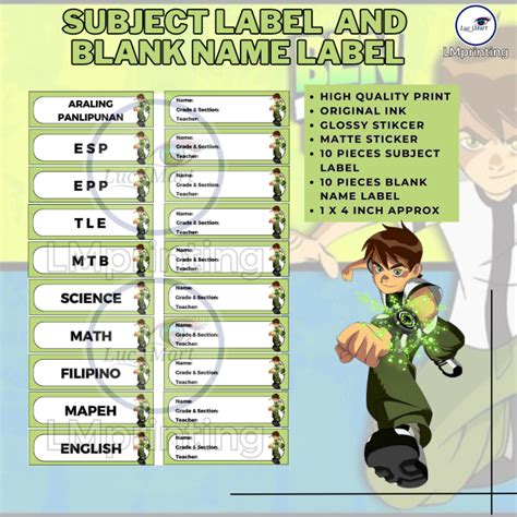 Lucsmart Fast Shipping Ben10 Themed Sticker Label And Name Label