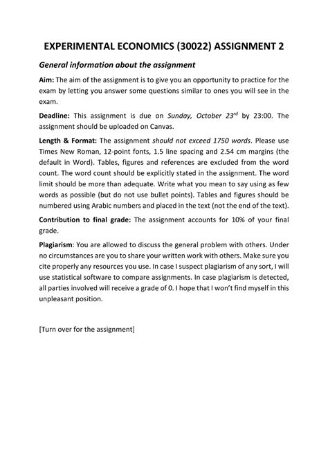 Assigment 2 Assignment 2 For 2022 Sem 2 EXPERIMENTAL ECONOMICS
