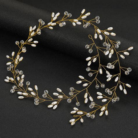 Badu Bg Сватбени ленти за коса Диадеми Перлени кристални ленти за глава Лято Момиче парти Шапка