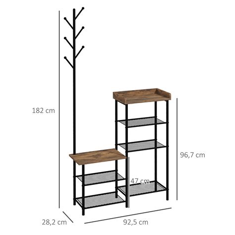 Vestiaire d entrée banc porte manteaux avec étagère à chaussures style industriel acier noir