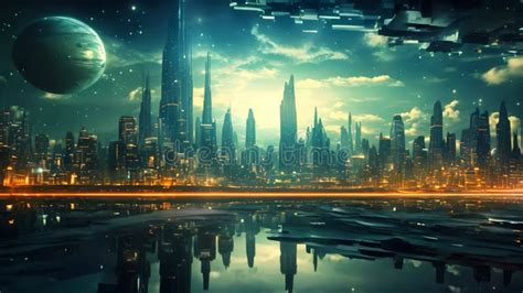 An Image Featuring A Futuristic Cityscape Set Against A Sprawling Body Of Water Futuristic