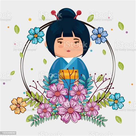 작은 일본 여자 귀여운 꽃 캐릭터 게이샤에 대한 스톡 벡터 아트 및 기타 이미지 게이샤 귀여운 기모노 Istock