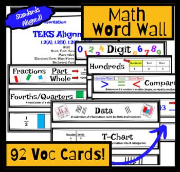 St Gr Standard Aligned Math Word Wall Vocabulary Word Wall Cards Bright