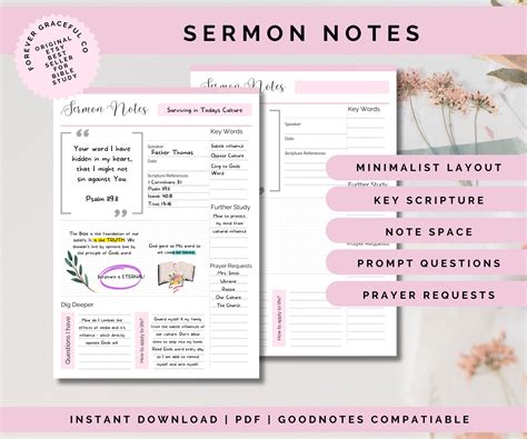 Sermon Notes Printable Template Etsy Sermon Notes Sermon Template Printable
