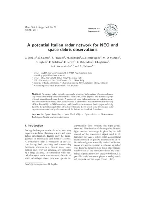 pdf a potential italian radar network for neo and space debris