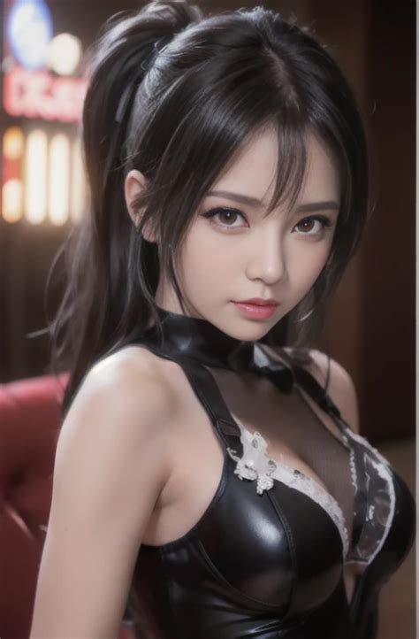 黒いドレスを着て写真を撮るアラフェアジア人女性 seductive ティファ lockhart portrait ティファ