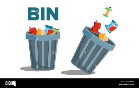 Bin Garbage Vector Full Of Trash Inverted Isolated Flat Illustration