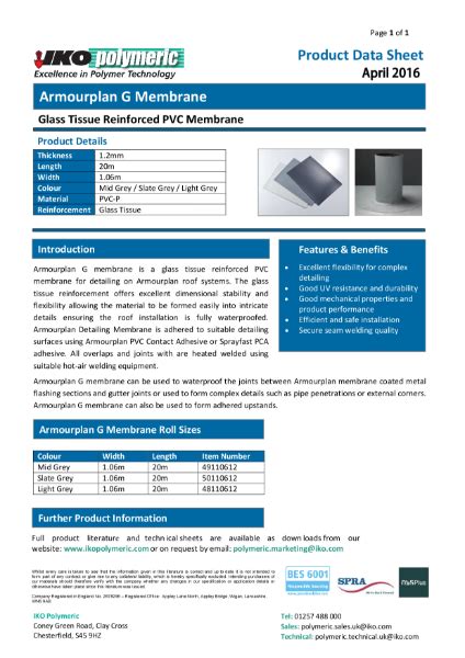 Iko Armourplan G Pvc Single Ply Roof Waterproofing Datasheet Sig