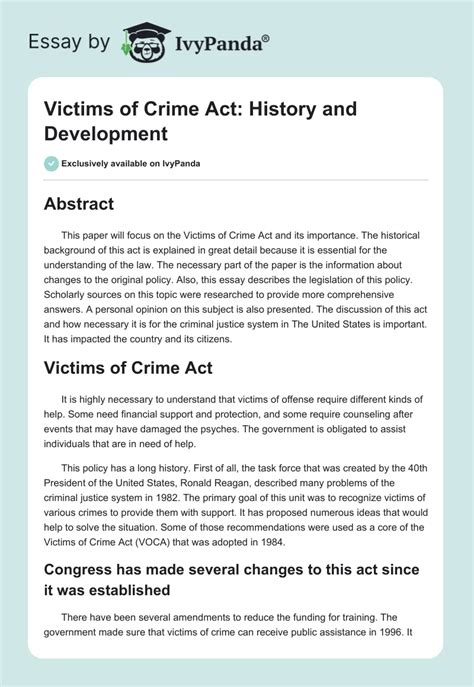 Victims Of Crime Act History And Development 677 Words Essay Example