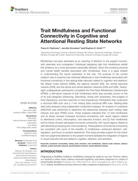 Pdf Trait Mindfulness And Functional Connectivity In Cognitive And Attentional Resting State