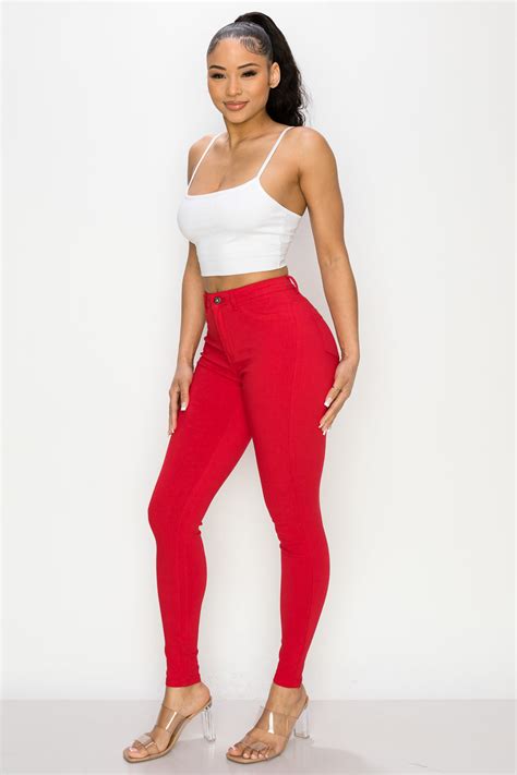 High Waisted Colored Super Stretch Jeans Red Lover Brand Fashion
