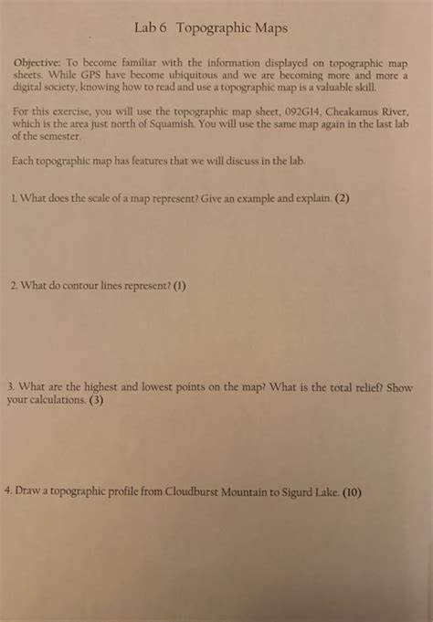 Solved Lab Topographic Maps Objective To Become Familiar Chegg Com