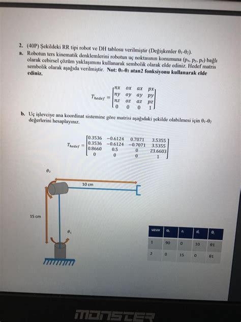 2 40P Şekildeki RR tipi robot ve DH tablosu Chegg com