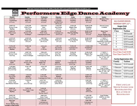 Class Schedule Performer Edge Dance Academy