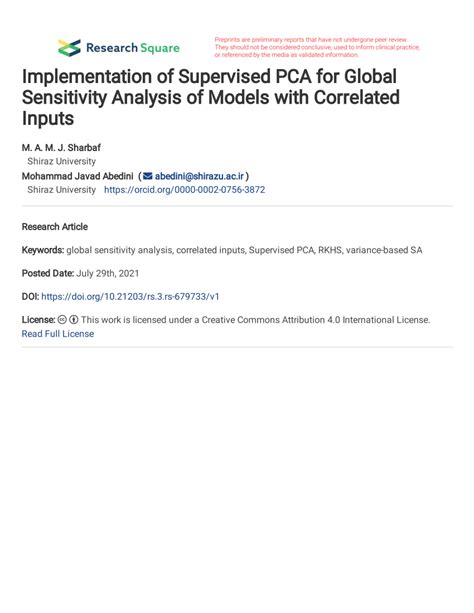 Pdf Implementation Of Supervised Pca For Global Sensitivity Analysis